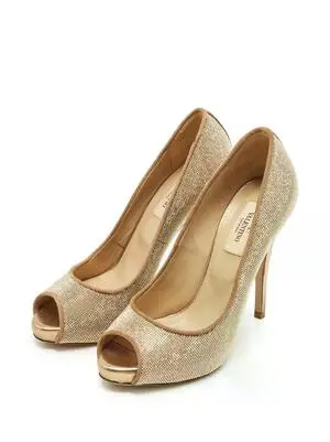 Valentino Garavani Beige Suede Peep-toe Heeled Pumps