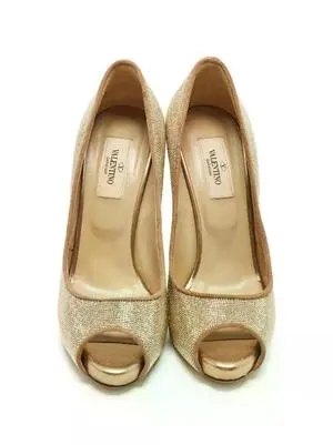 Valentino Garavani Beige Suede Peep-toe Heeled Pumps