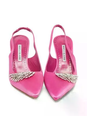 Manolo Blahnik Satin Crystal Embellished Slingback Pumps