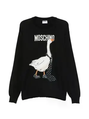 Moschino Goose-intarsia Crew Neck Sweater - Black