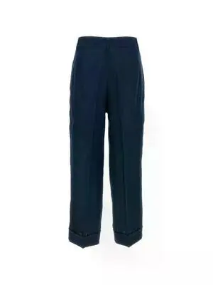 Max Mara Linen Basketweave Trousers - Blue
