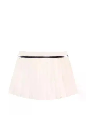 SPORTY & RICH Embroidered Logo Pleated Mini Skirt - Neutrals