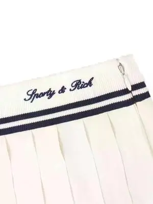 Sporty & Rich Embroidered Logo Pleated Mini Skirt - Neutrals
