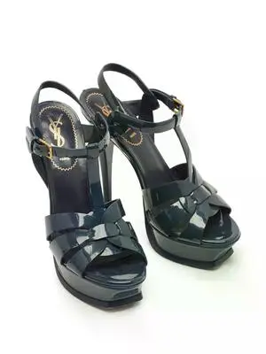 Saint Laurent Tribute Leather Platform Sandals - Blue