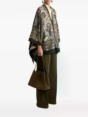 Etro Wool-blend Jacquard Cape With Paisley Motif - Neutrals