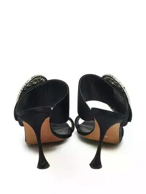 Manolo Blahnik Satin Crystal Embellished Stiletto Sandals