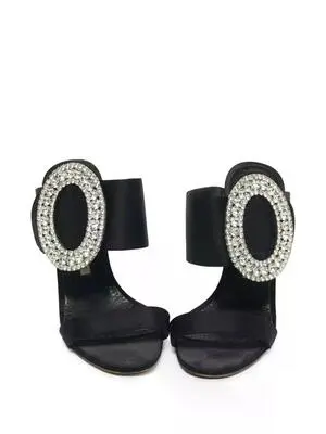 Manolo Blahnik Satin Crystal Embellished Stiletto Sandals