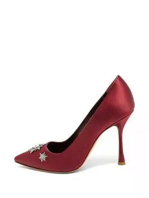 Manolo Blahnik Burgundy Satin Star Embellished Stiletto Pumps