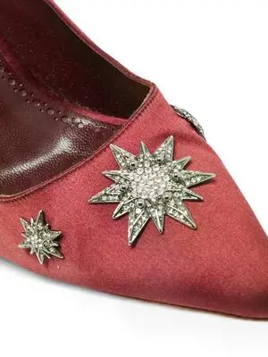 Manolo Blahnik Burgundy Satin Star Embellished Stiletto Pumps