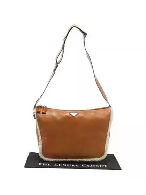 Prada Shearling Trim Shoulder Bag - Brown