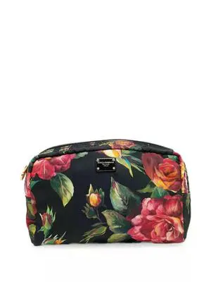 Dolce & Gabbana Rose-print Cosmetic Pouch - Black