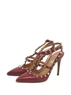 Valentino Garavani Rockstud Leather Heeled Pumps - Red