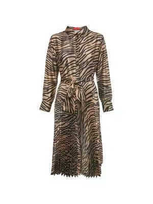 Carolina Herrera Plissé Midi Dress - Brown