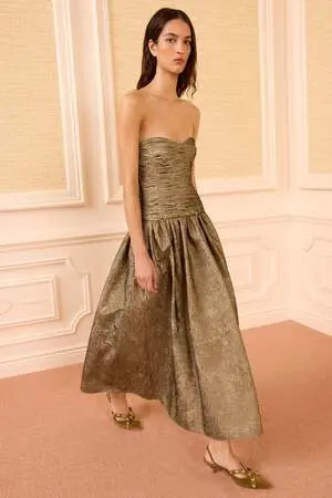 Ulla Johnson Lumina Strapless Taffeta Corset Midi Dress - Light Gold