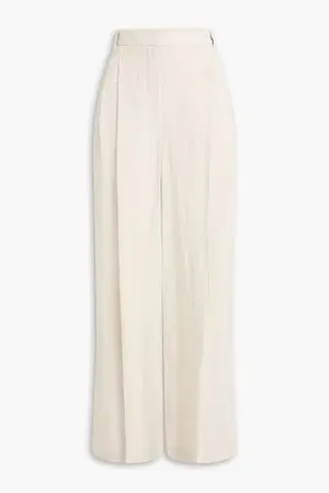 Brunello Cucinelli Beadembellished Linenblend Wideleg Pants - Ecru