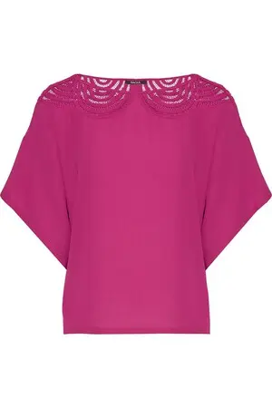 Raoul Mallow Openknit Paneled Crepe Top