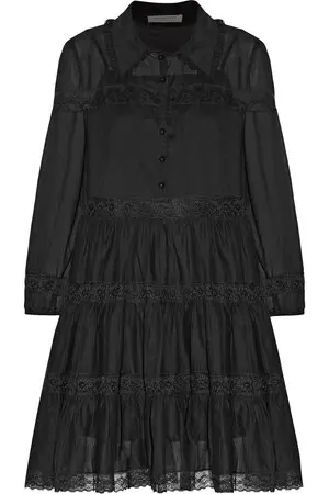 PHILOSOPHY DI LORENZO SERAFINI Philosophy Di Lorenzo Serafini Black Cotton Gauze Mini Dress With Lace Trim