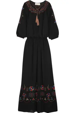 The Great. Promenade Embroidered Crepe Maxi Dress - Black