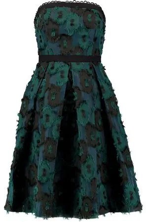 Saloni Anina Strapless Fil Coupé Chiffon Dress - Emerald