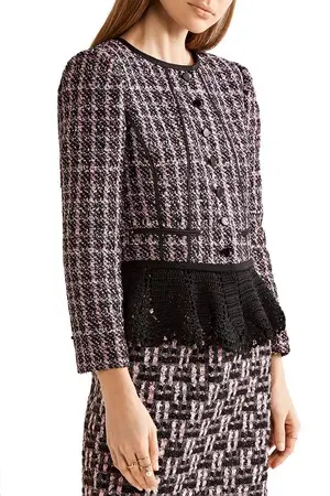 Oscar De La Renta Sequined Tweed Peplum Jacket