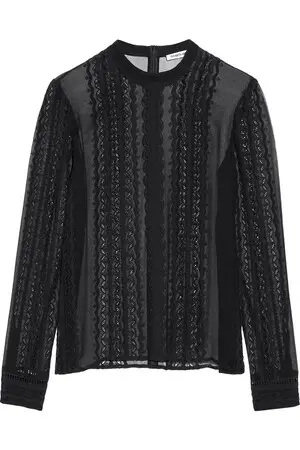 Elizabeth And James Sophia Lacetrimmed Silkgeorgette Blouse - Black