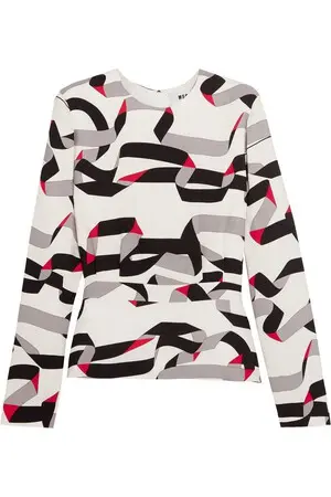 MSGM Printed Crepe Peplum Top - White