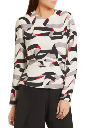 MSGM Printed Crepe Peplum Top