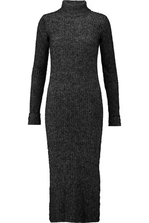 GANNI Ribbedknit Turtleneck Midi Dress - Dark Gray