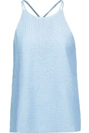 HALSTON Embellished Crepe De Chine Top