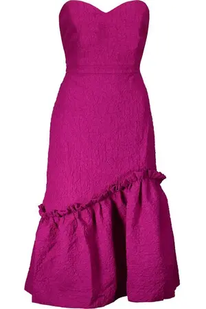 Saloni Alara Polkadot Cloqué Midi Dress - Fuchsia