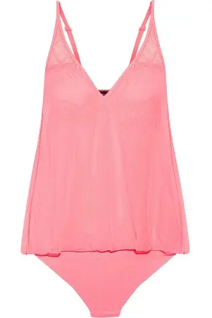 Cosabella Cheyenne Layered Lacetrimmed Stretchtulle And Jersey Bodysuit - Pink