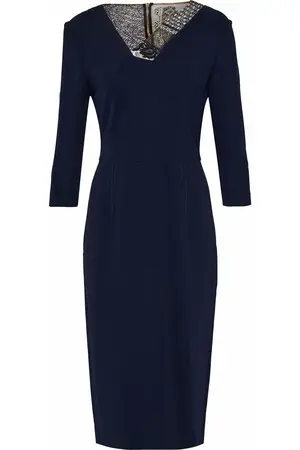 Roland Mouret Lace And Meshpaneled Crepe Dress - Navy
