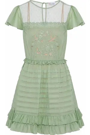 Red Valentino Embellished Gauze Mini Dress