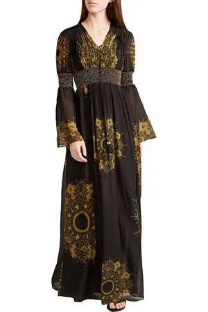 Rachel Zoe Blair Embellished Printed Crinkled Silk Chiffon Maxi Gown