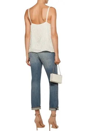 L'Agence Jezebel Fringed Beaded Satin Top