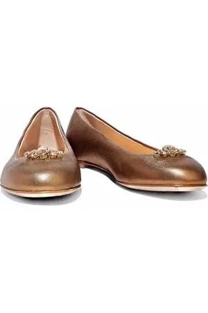 GIUSEPPE ZANOTTI Crystalembellished Metallic Leather Ballet Flats