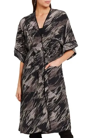 Halston Printed Silk Crepe De Chine Kimono Jacket