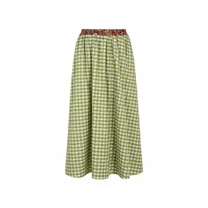 IZABELA MANDOIU Midi Skirt Crafted In Olive Gingham Cotton - Green