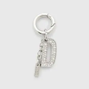 DIESEL® Crystal Embellished D Charm With Logo Tag Keyring - Silver
