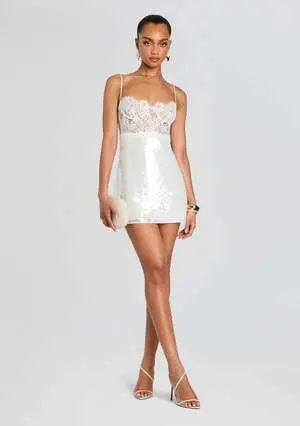 Retrofete Alixandra Sequin Mini Dress With Lace Bustier