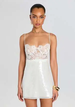 Retrofete Alixandra Sequin Mini Dress With Lace Bustier