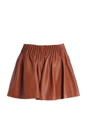 Ulla Johnson Monika Gathered Leather Mini Skirt - Brown
