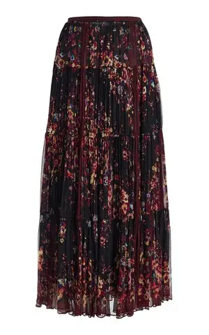 Ulla Johnson Gaelle Printed Silk Maxi Skirt - Black