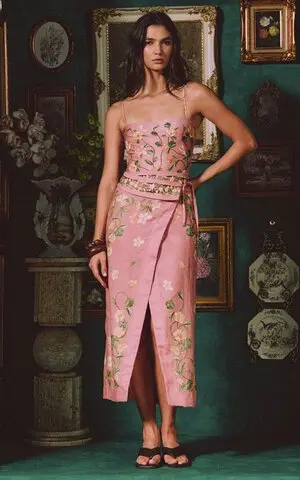 Agua Bendita Linen Floral Wrap Maxi Skirt