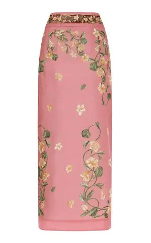 Agua Bendita Linen Floral Wrap Maxi Skirt