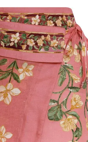 Agua Bendita Linen Floral Wrap Maxi Skirt