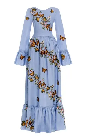 Agua Bendita Embroidered Linen Maxi Dress - Multi