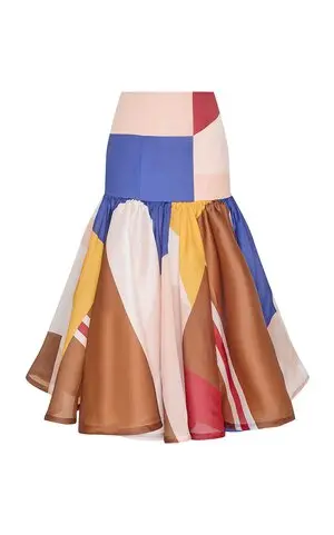 Zimmermann Clash Silk Flare Midi Skirt - Multi