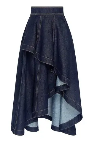 Zimmermann Clash Denim Cotton-blend Peplum Midi Skirt - Dark Wash
