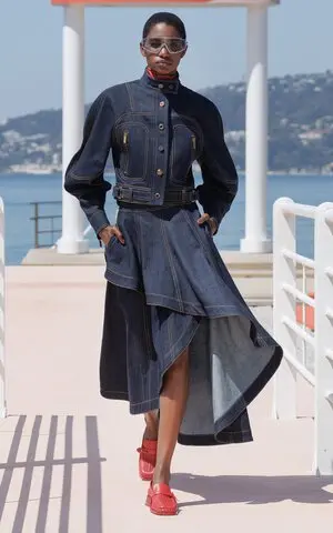 Zimmermann Clash Denim Cotton-blend Peplum Midi Skirt
